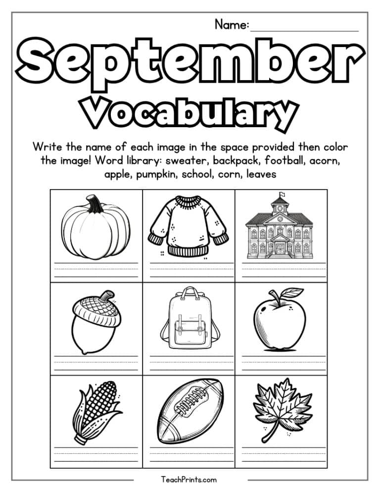 September Worksheets - 8 Free PDF Printables - Teach Prints