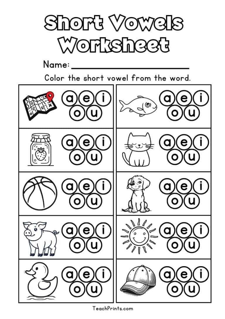 16 Short Vowel Worksheets - Free PDF Printables - Teach Prints