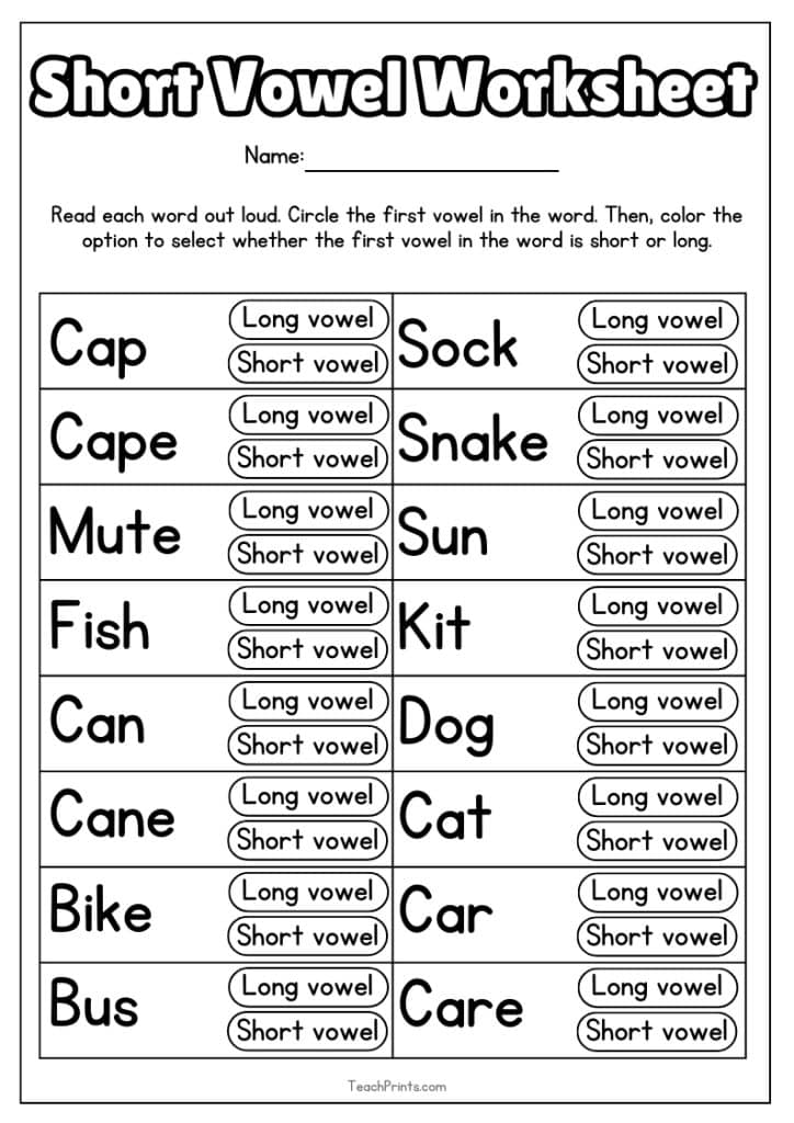 16 Short Vowel Worksheets - Free PDF Printables - Teach Prints