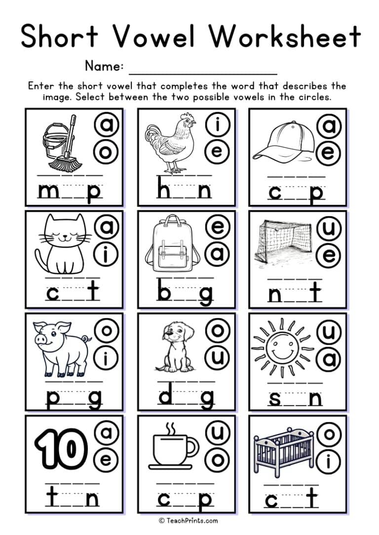 16 Short Vowel Worksheets - Free PDF Printables - Teach Prints