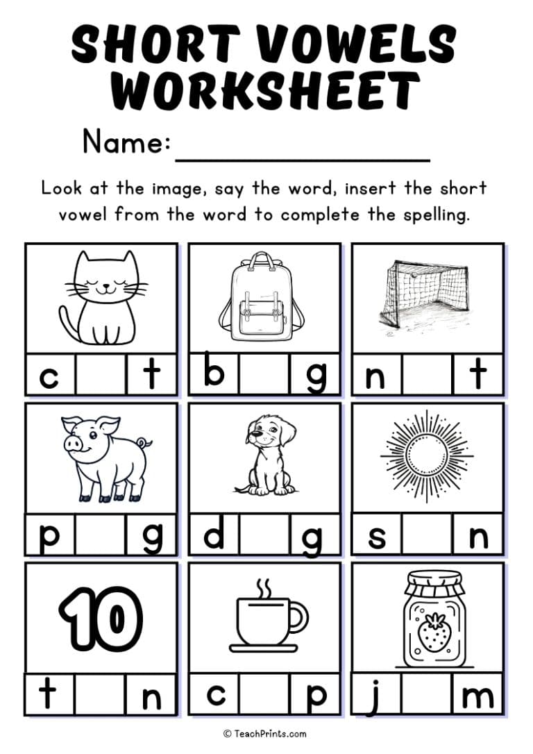 16 Short Vowel Worksheets - Free PDF Printables - Teach Prints