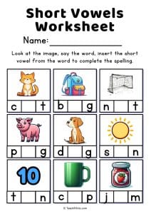 16 Short Vowel Worksheets - Free PDF Printables - Teach Prints