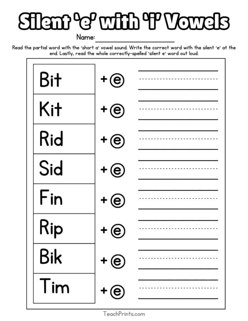 13 Silent E Worksheets (Free PDF Printables) - Teach Prints