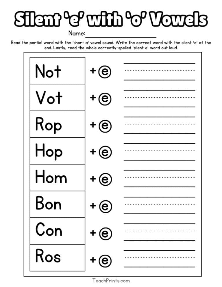13 Silent E Worksheets (Free PDF Printables) - Teach Prints