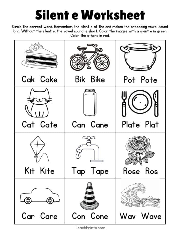 13 Silent E Worksheets (Free PDF Printables) - Teach Prints