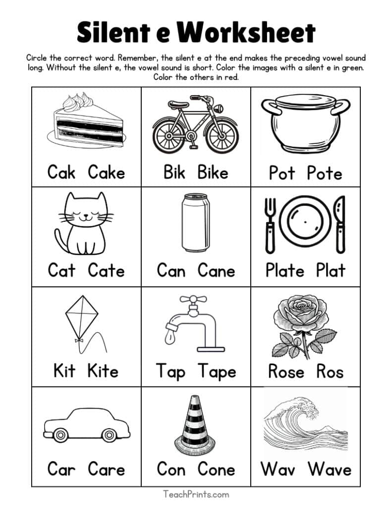 13 Silent E Worksheets (Free PDF Printables) - Teach Prints