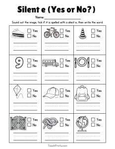 13 Silent E Worksheets (Free PDF Printables) - Teach Prints
