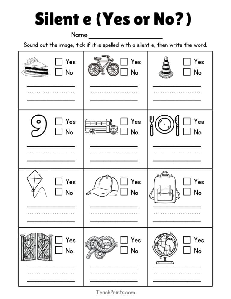 13 Silent E Worksheets (Free PDF Printables) - Teach Prints