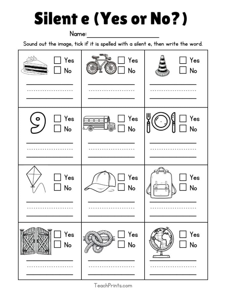 13 Silent E Worksheets (Free PDF Printables) - Teach Prints