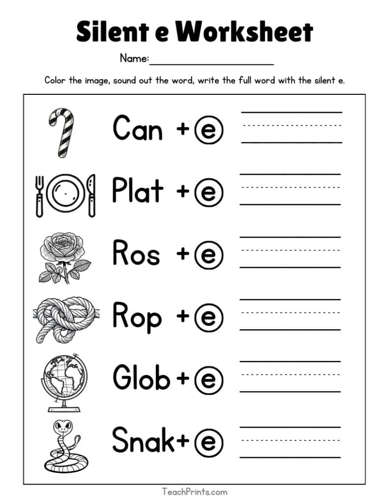 13 Silent E Worksheets (Free PDF Printables) - Teach Prints
