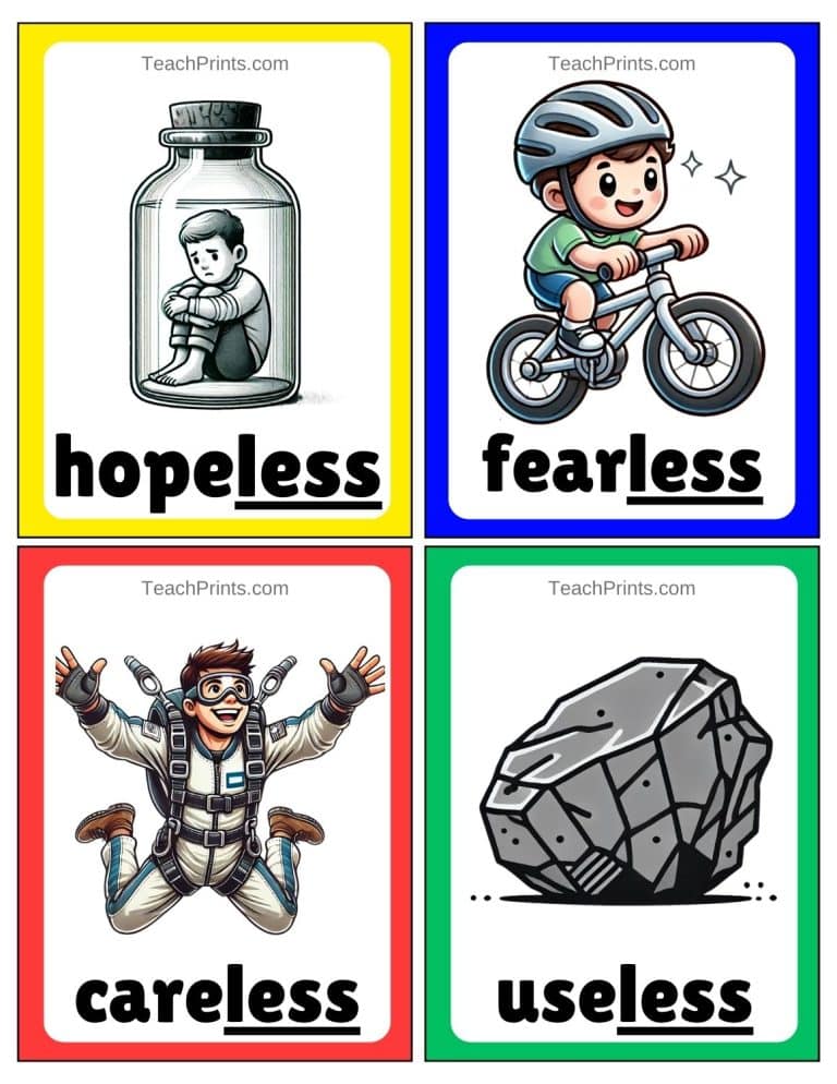 60 Free Suffix Flashcards (Printable) - Teach Prints