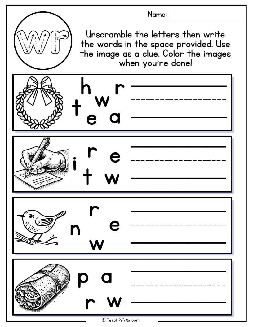 Wr Worksheets - Free PDF Printables - Teach Prints